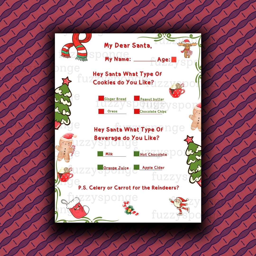 Santa Snack Letter Printable for Kids to Write to Santa, My Dear Santa ...