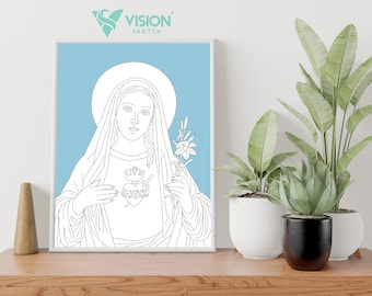 Virgin Mary Line Art - Etsy