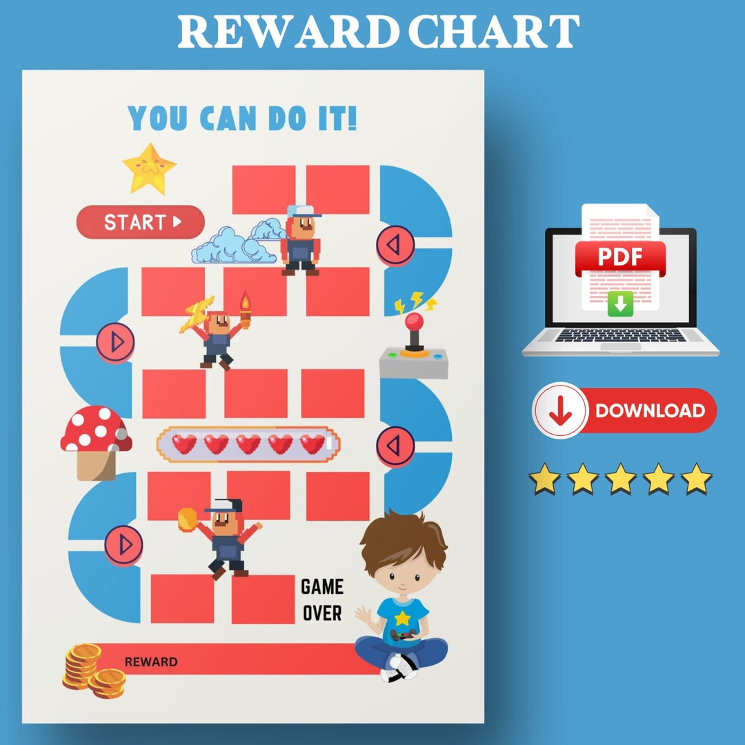 Kids Routine Sticker Chart Gamer Reward Chart Printable Gamer Behavior ...