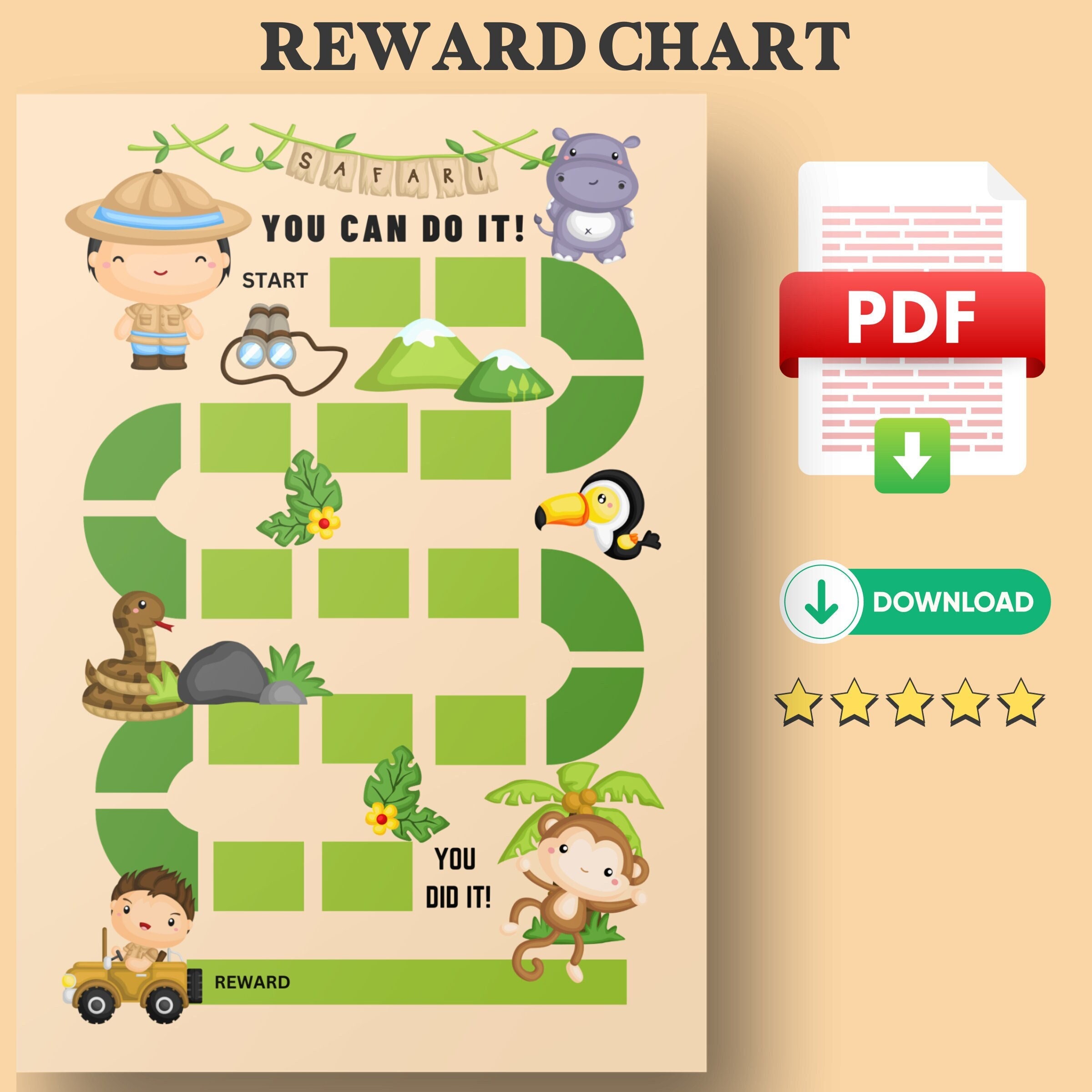 Sticker Chart Digital Download Printable Jungle Reward - Etsy