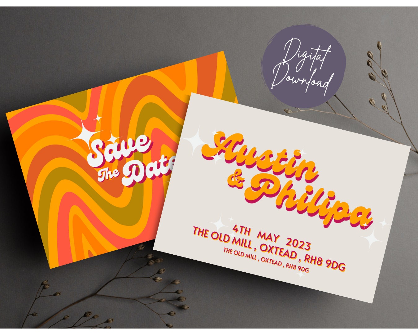 60s Wedding Invitation Canva Template | Retro Wedding Invitation ...