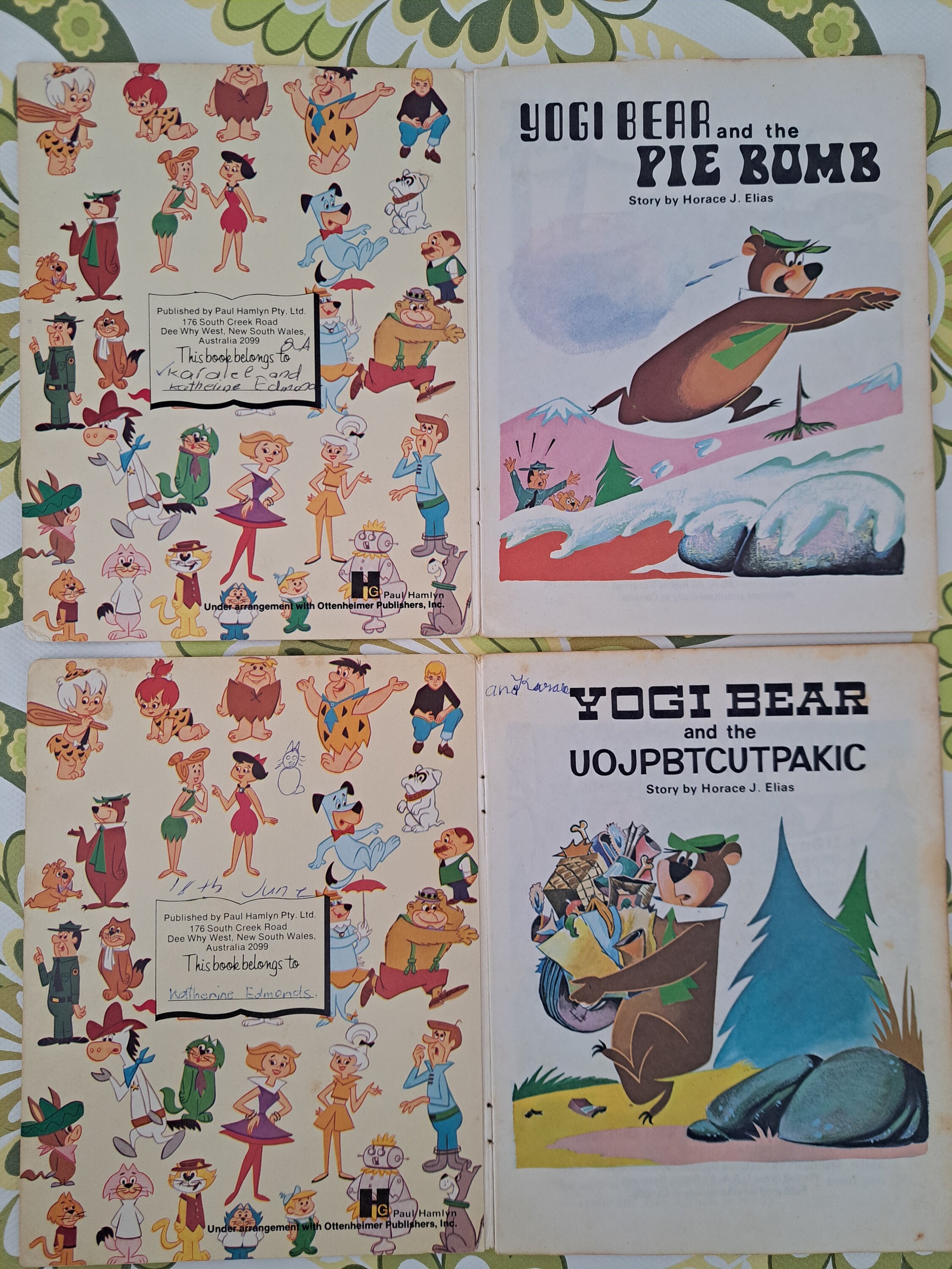 Vintage Set of 2 Yogi Bear Books Published 1972, Children's Cartoon Book Collection. Retro 1970s ...