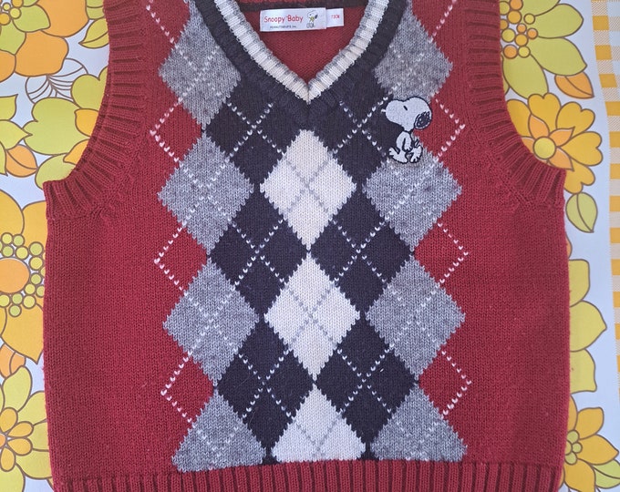 Vintage Boys Knitted Snoopy Vest. Size AU4 Child's Woolen Sleeveless ...