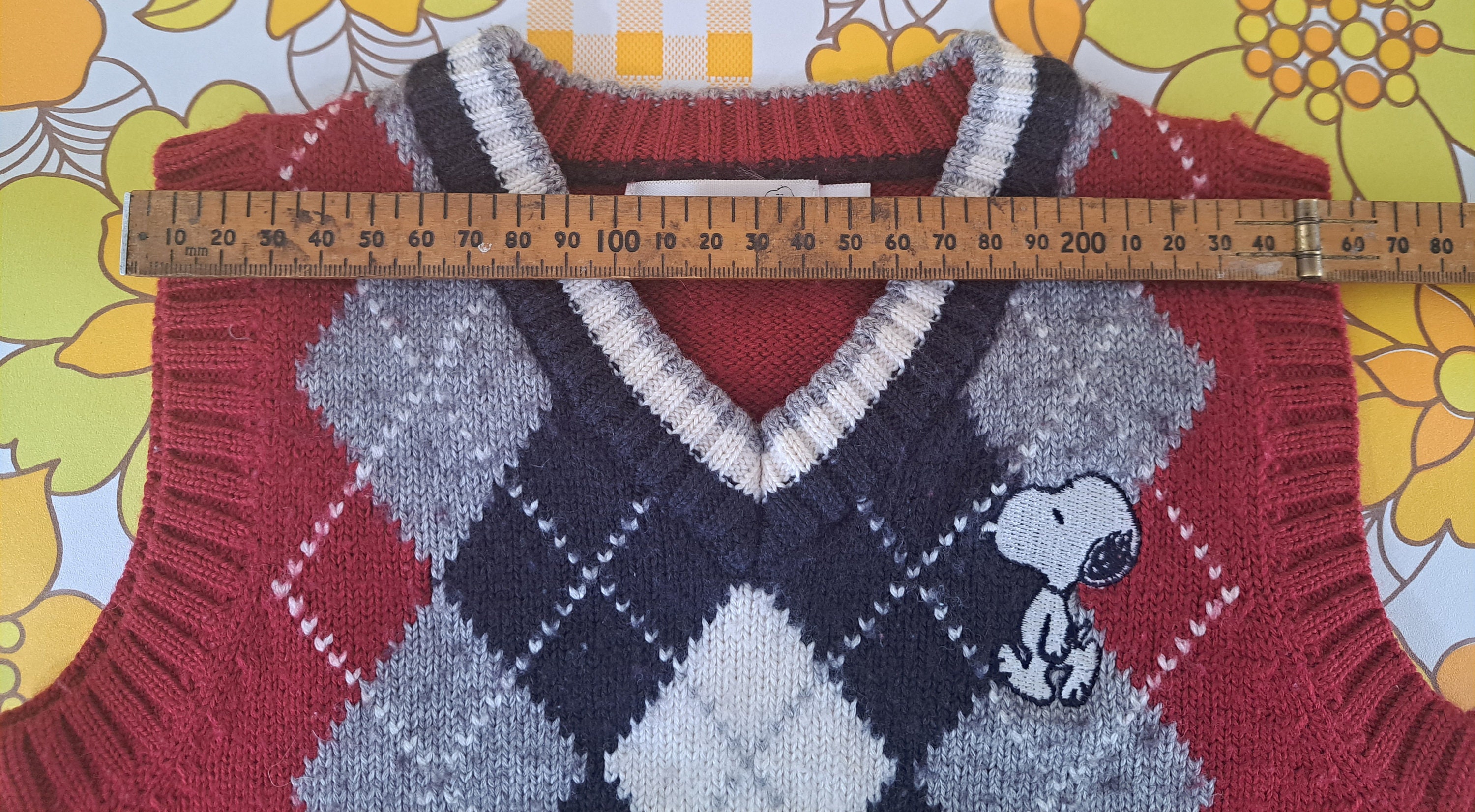 Vintage Boys Knitted Snoopy Vest. Size AU4 Child's Woolen Sleeveless ...