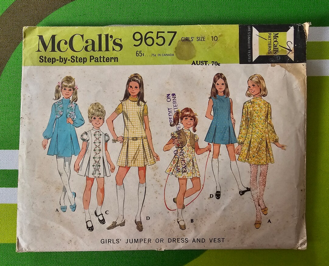 1960's Mccalls 9657 Sewing Pattern. 1969 Girls Mini Jumper, Dress and ...