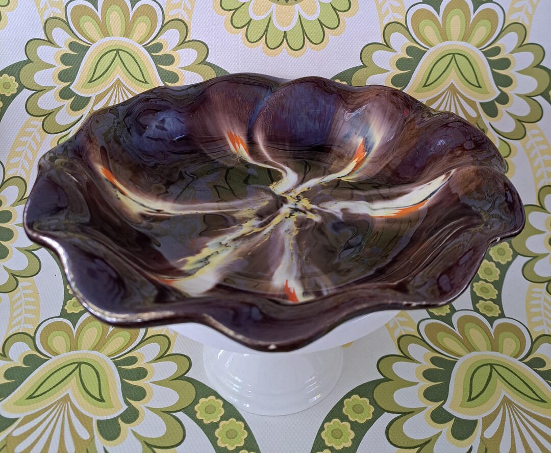 Vintage Ruffle Edged Ceramic Bowl. Made in Germany Pottery. Glazed ...