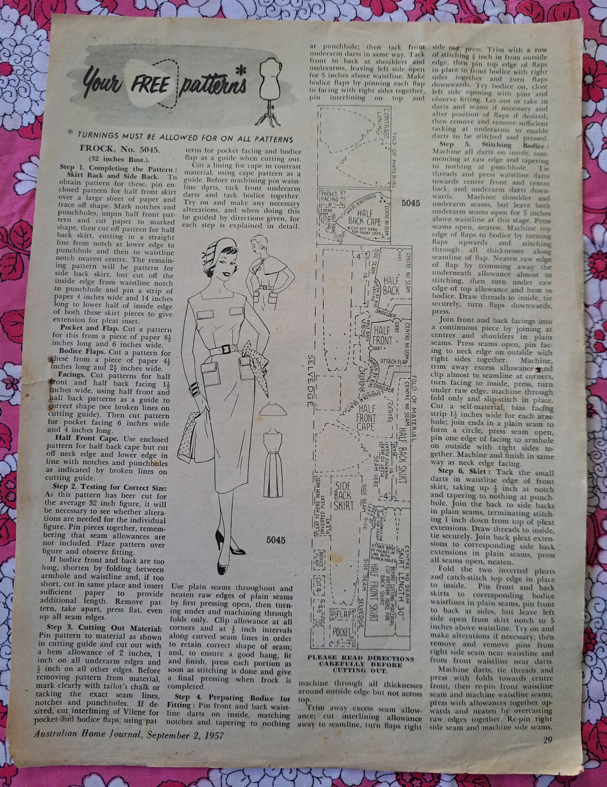 Vintage ORIGINAL 1950s Ladies Dress Patterns. Australian Home Journal ...