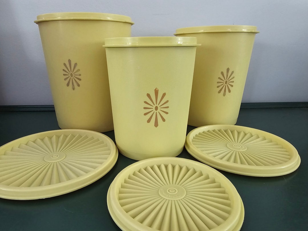 Vintage Servalier Tupperware Canister Set, Three Yellow Nesting Food ...