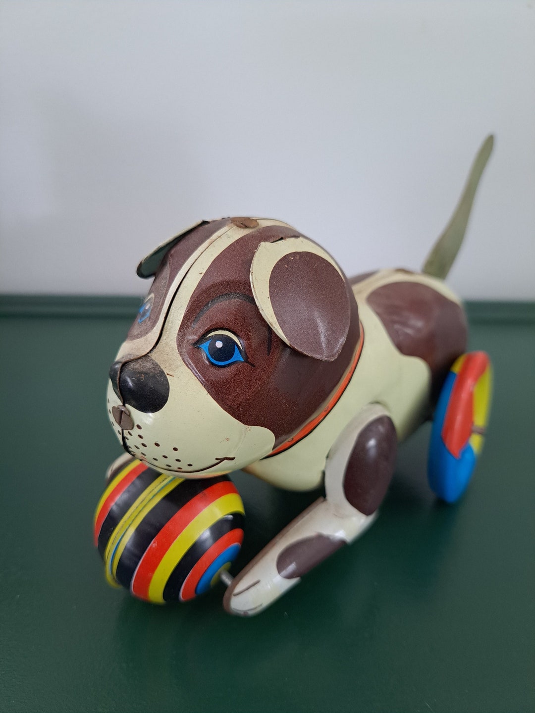 Vintage Metal Dog and Ball Push Toy. 1970s Tin Toy Dog. Push - Etsy