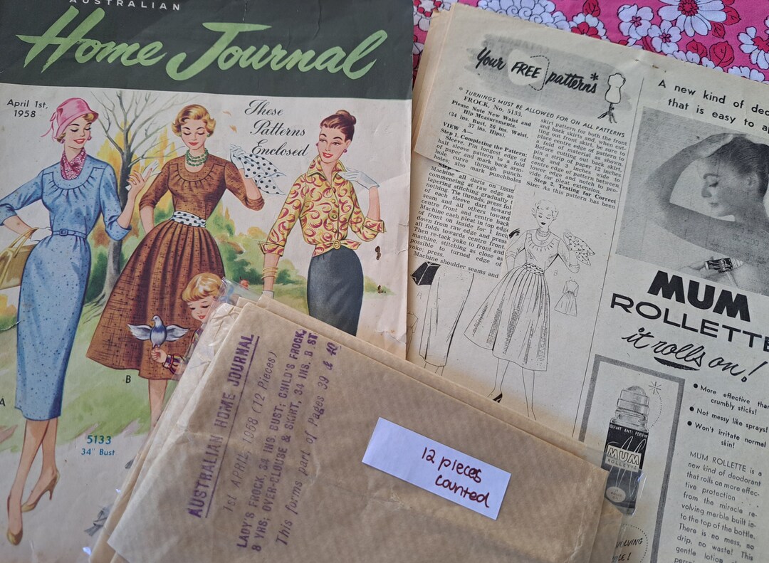 Vintage ORIGINAL 1958 Ladies Dress Sewing Pattern. Australian Home ...