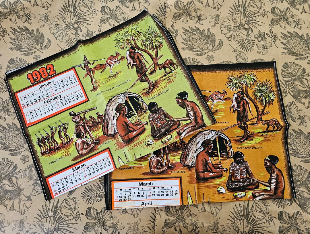Vintage Tea Towel. Retro 1982 Calendar Souvenir Dish Towel. Vintage Tea ...