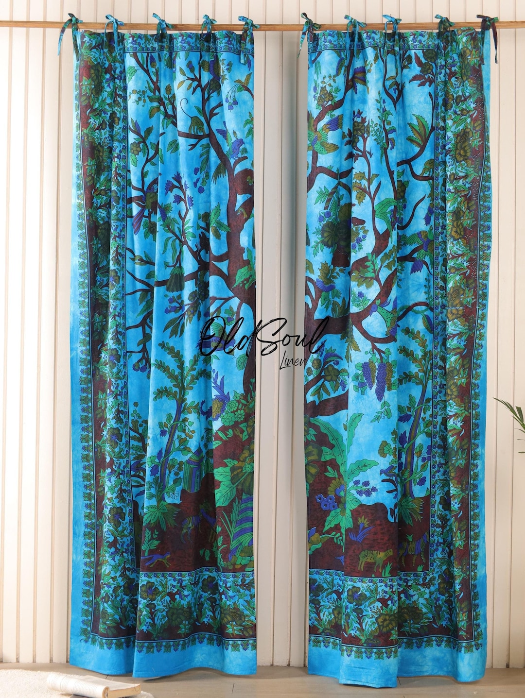 Indian Tree of Life Curtains: Turquoise Boho Window Decor - Etsy