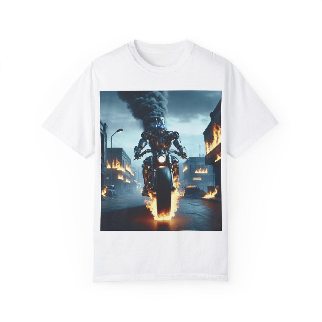 Robot Dystopia Unisex Garment-dyed T-shirt, Graphic Tee, Sci-fi Robot ...