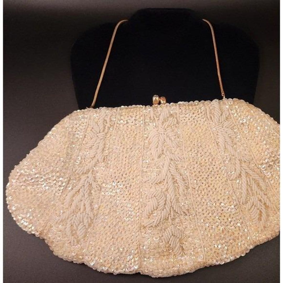 Vintage Clutch Cream Beaded Richere by Walborg - Etsy