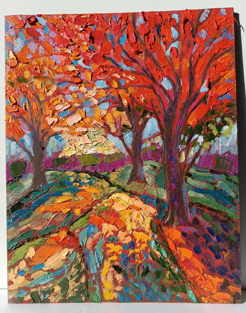 Landscape Forest Trees Fall Handmade Original Impasto Oil Painting ...