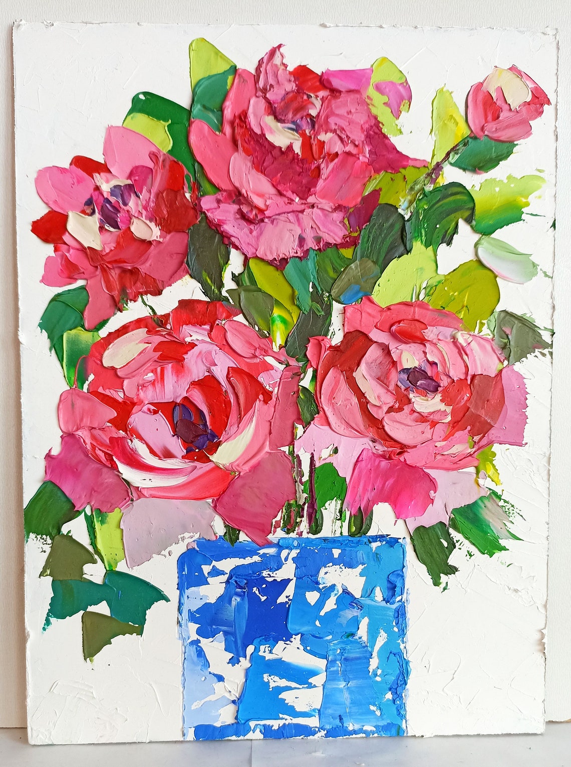 Impasto Red Abstract Roses Flowers Floral Still-life Original Oil ...