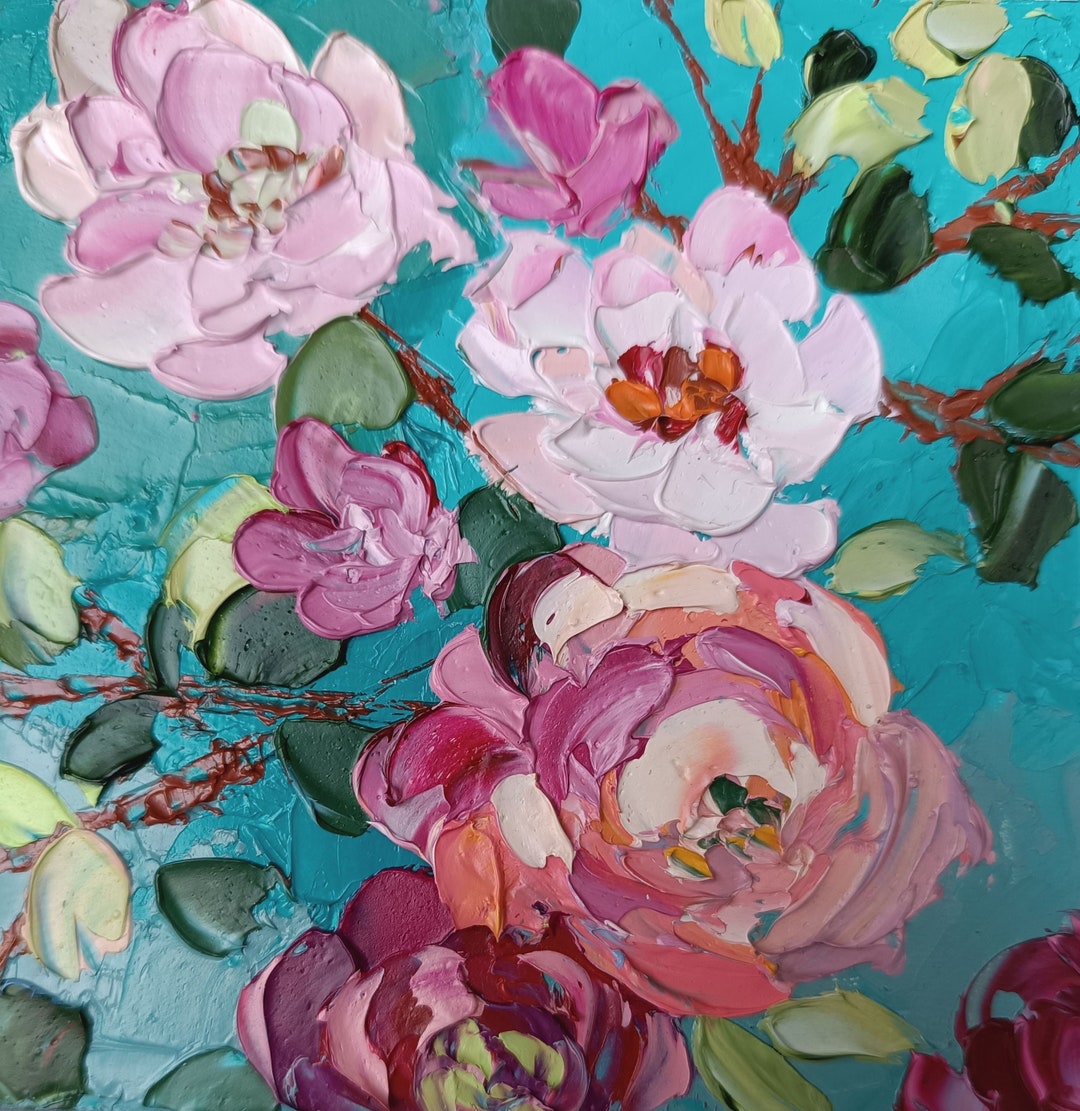 Impasto Texture Pink Abstract Tree Flowers Floral Optimistic Original ...