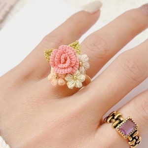 Crochet Heart Rings, Crochet Rose Rings, Micro Crochet Parquet Rings ...