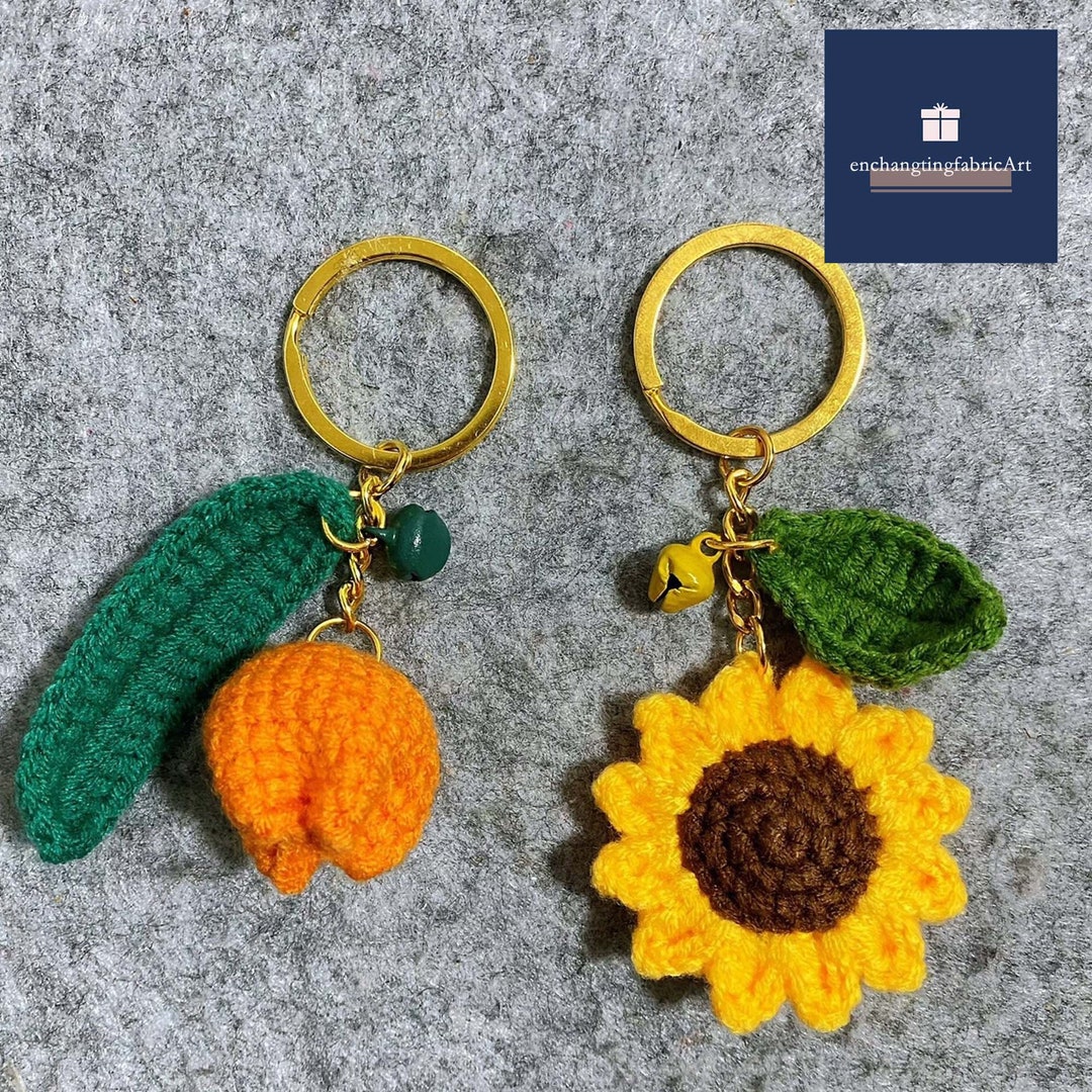 Crochet Keychain, Crochet Sunflower, Crochet Orange, Crochet Pendant ...