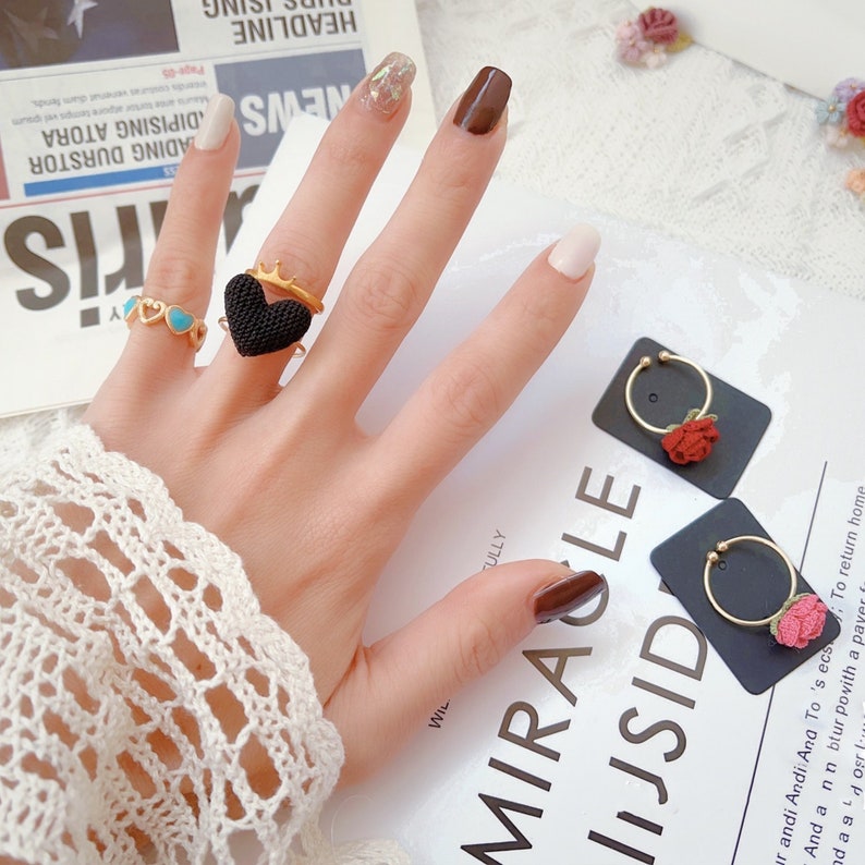 Crochet Heart Rings Crochet Rose Rings Micro Crochet Parquet - Etsy