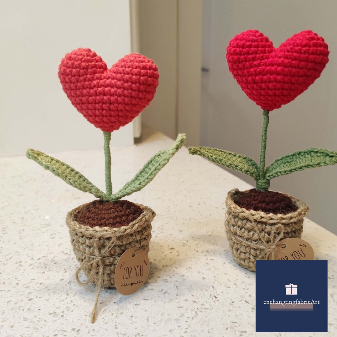 Crochet Love Potted Plants, Crochet Love Pots, Knitted Hearts, Handmade ...