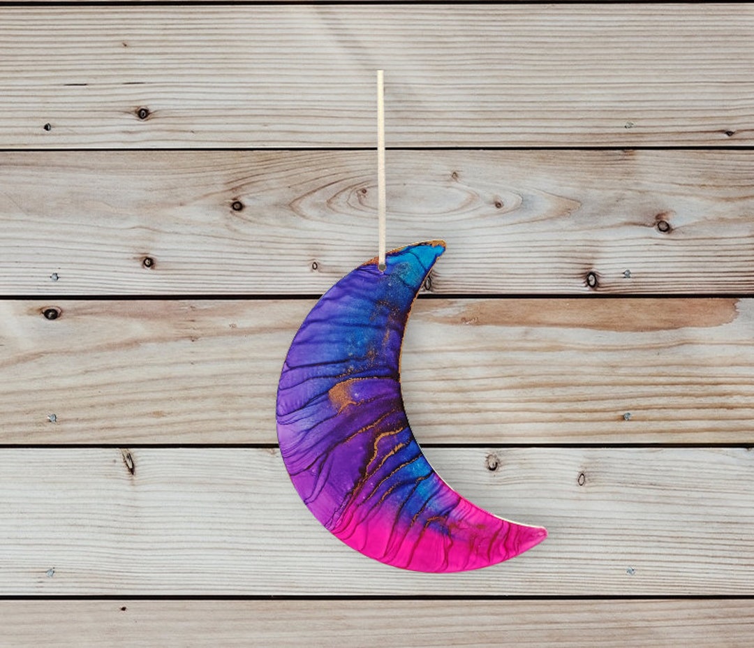 Alcohol Ink Crescent Moon Microgravity - Etsy