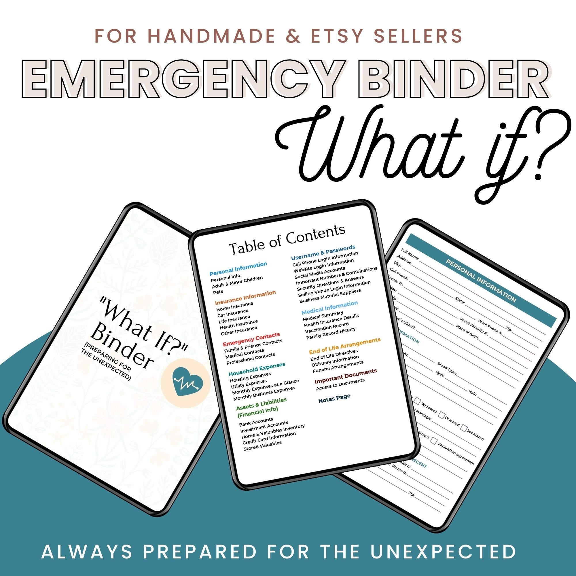 Emergency Binder Printable for Etsy Shops - Handmade Business Emergency Planner - in Case of ...