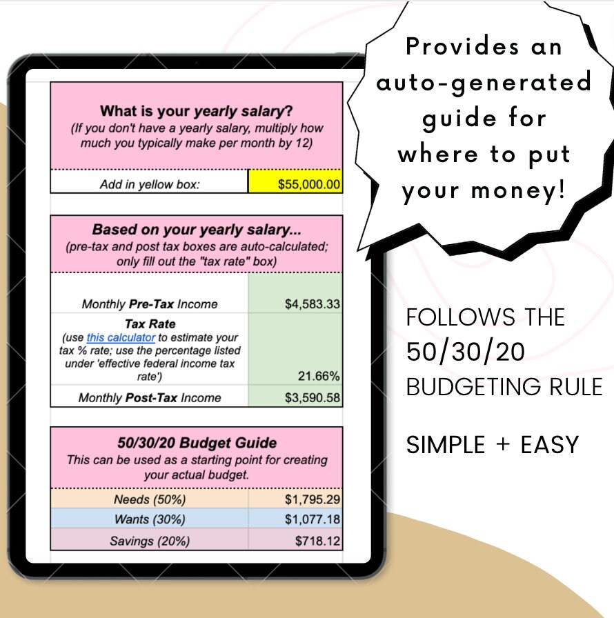 50/30/20 Budgeting Tool: Digital Download on Google Sheets for Easy ...