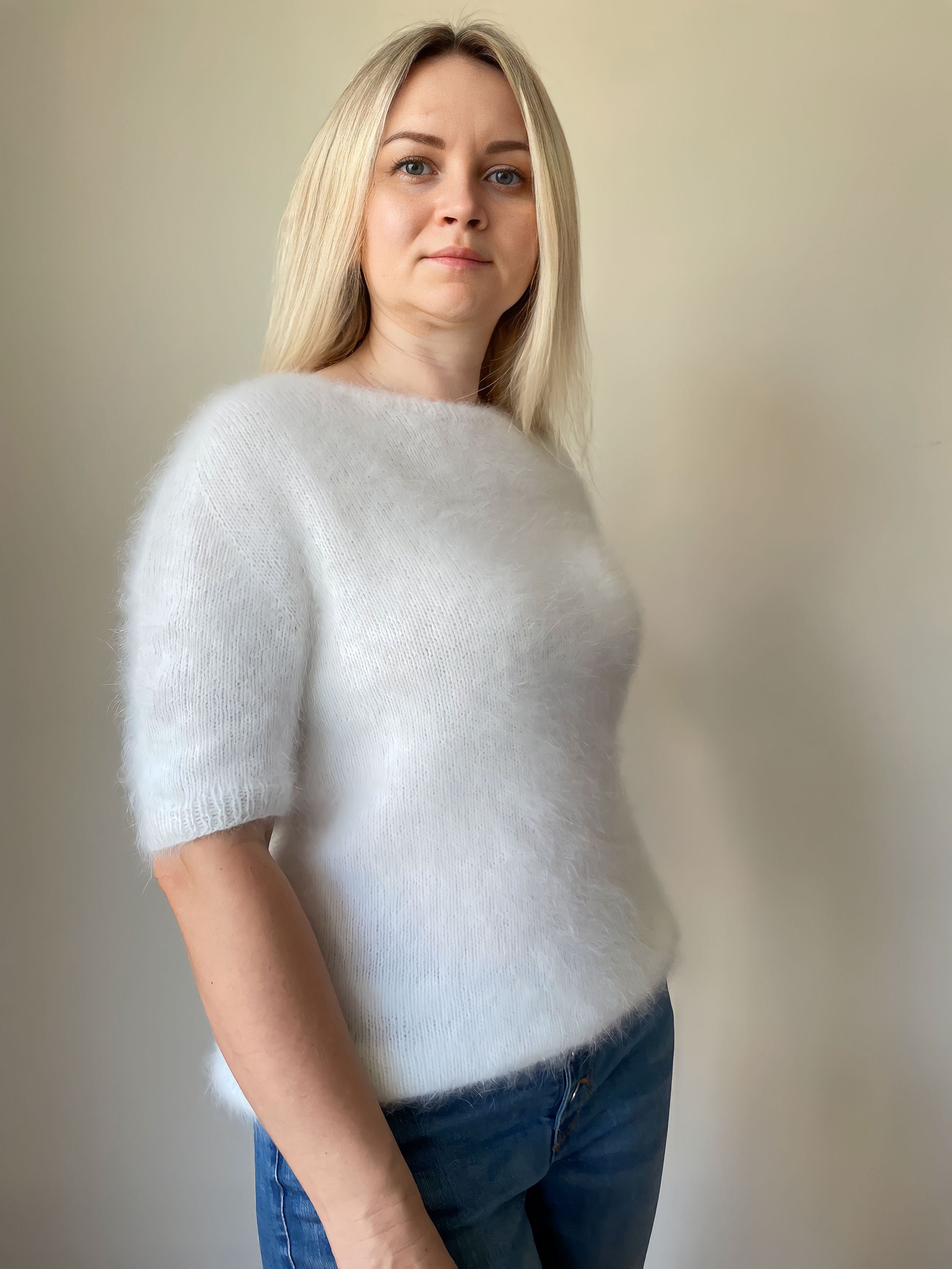 White Angora Sweater Elegant Fashion Fluffy Sweater Angora Fur Warm ...