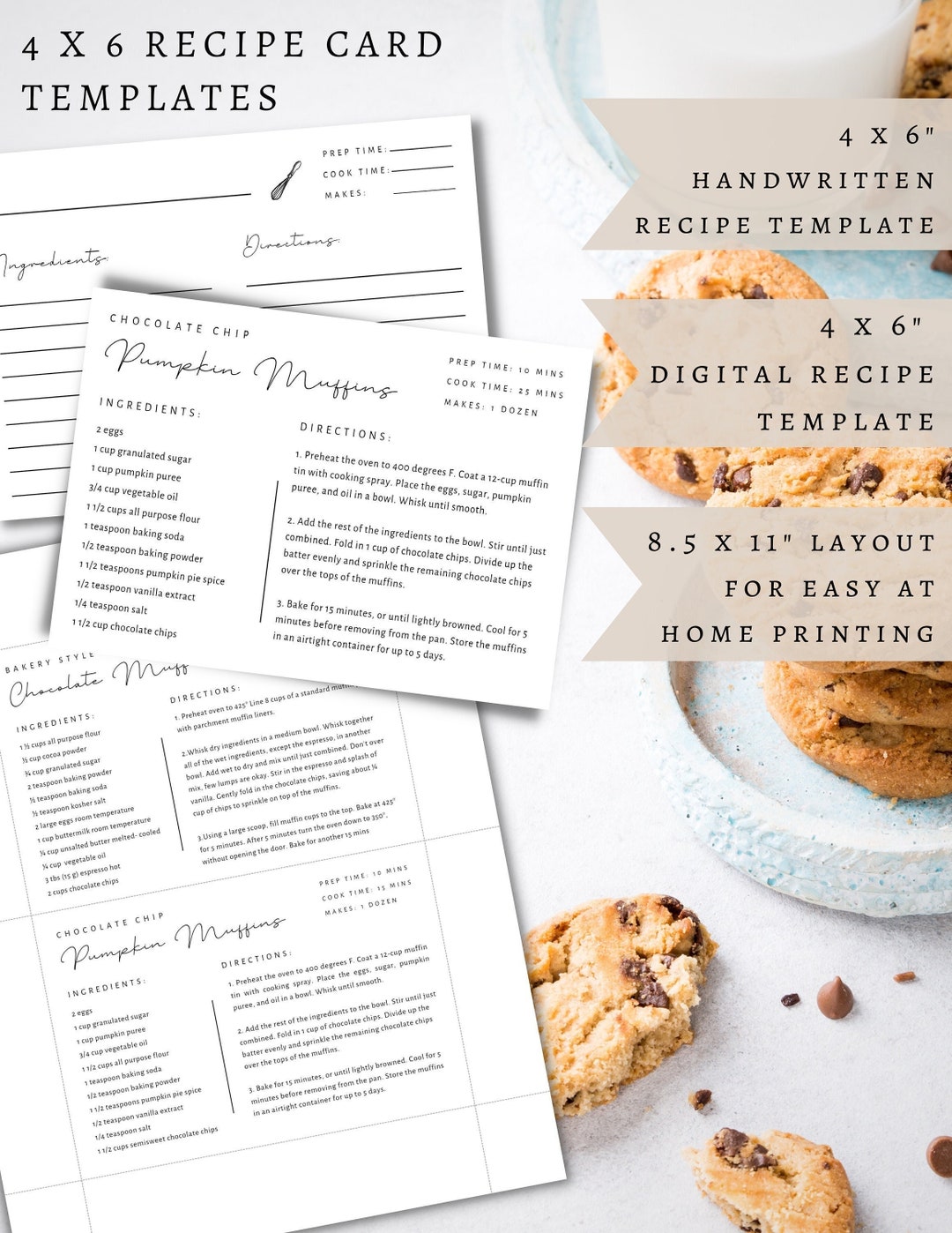 Recipe Template, Editable Recipe Card Template, Recipe Cards Printable ...