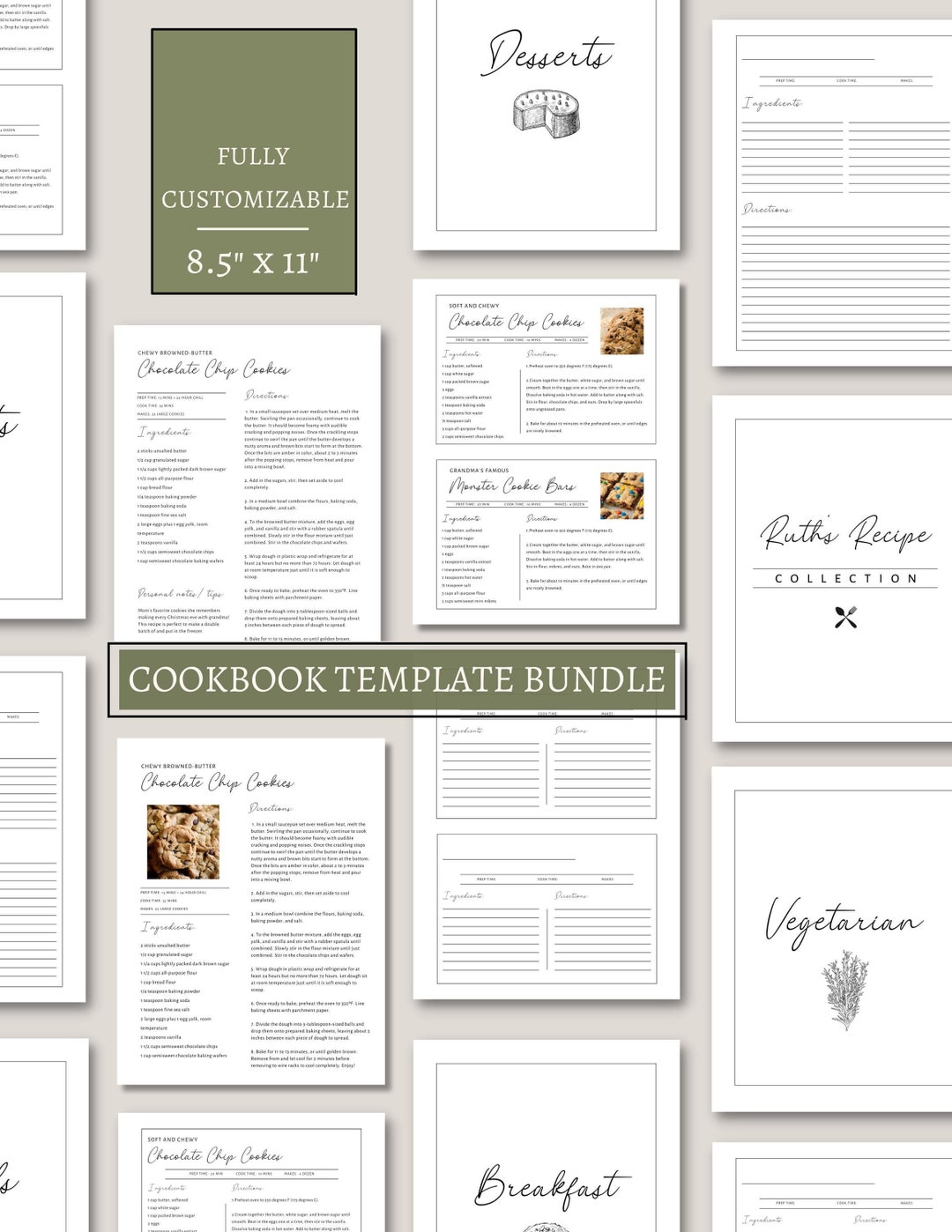Cookbook Template With Photos, EXPANDED SET, Recipe Template, Recipe ...