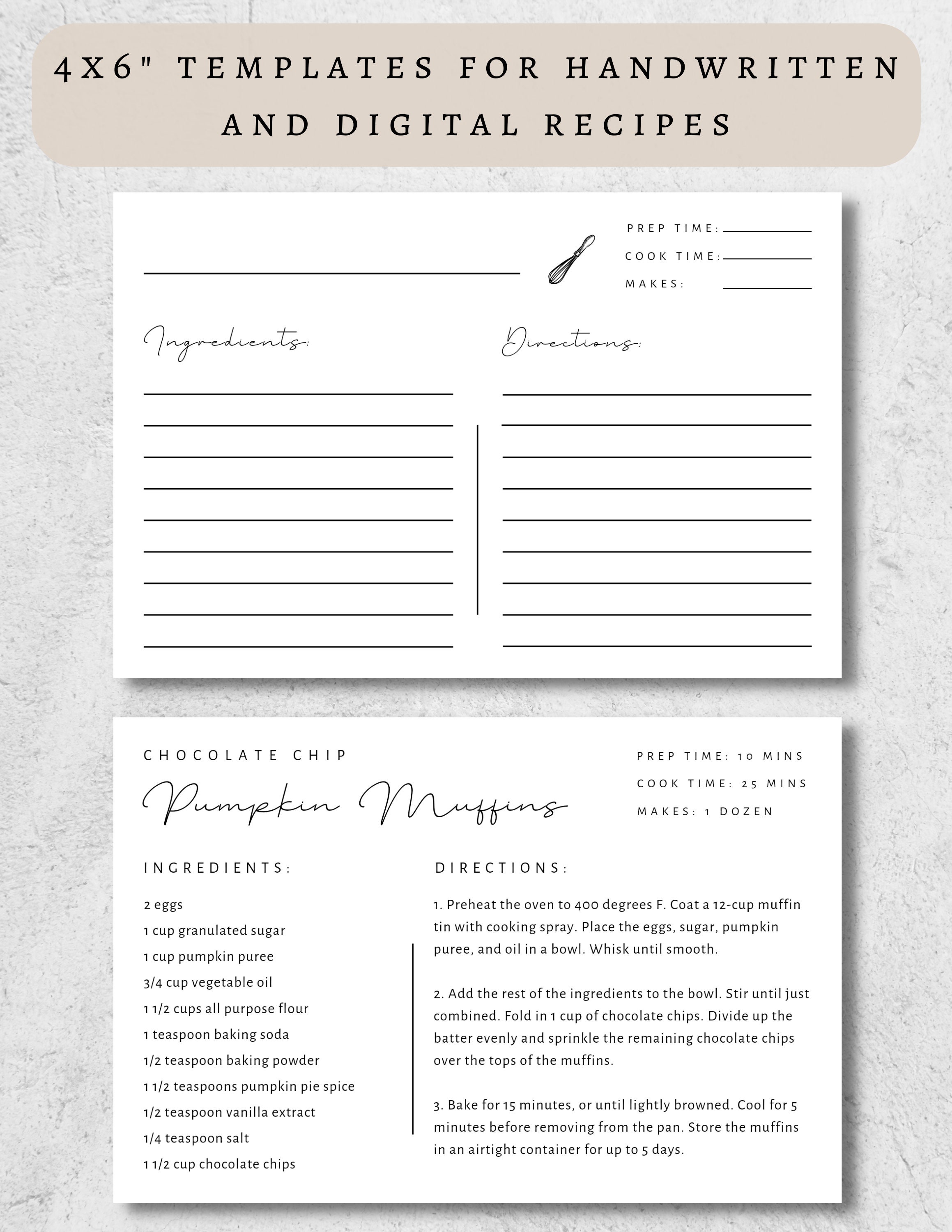 Recipe Template, Editable Recipe Card Template, Recipe Cards Printable ...