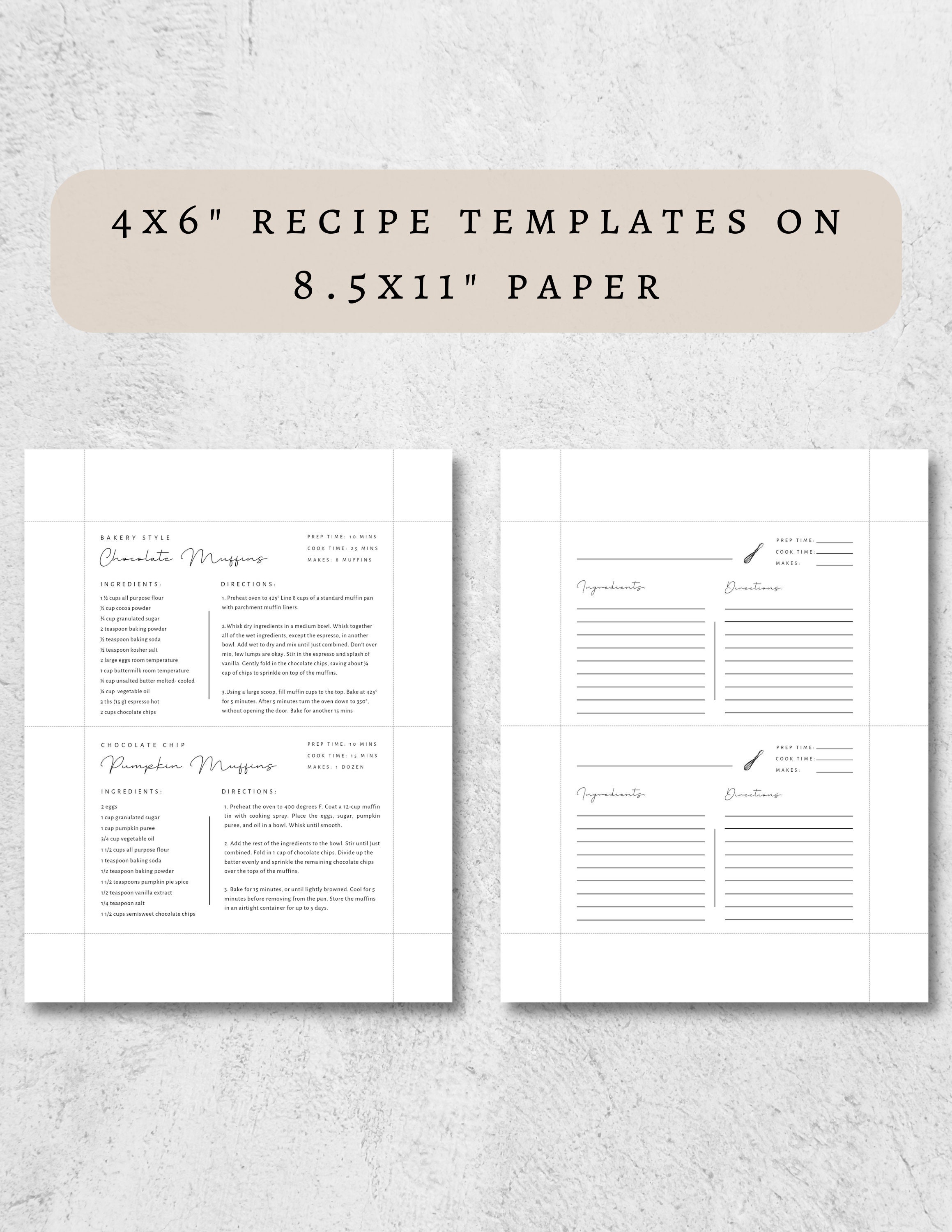 Recipe Template, Editable Recipe Card Template, Recipe Cards Printable ...