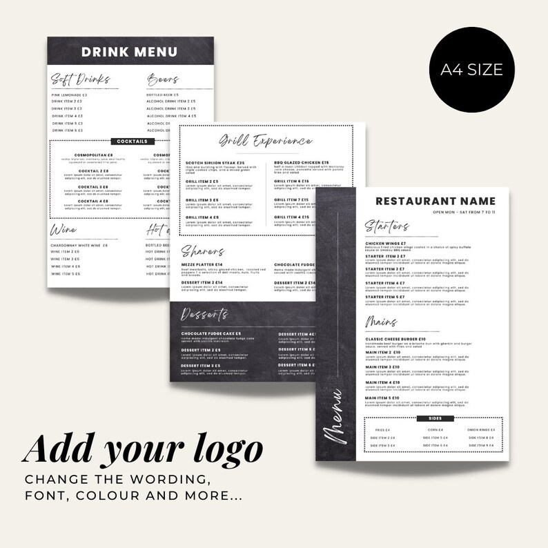 Customizable Menu Design, Editable Template Price List, Restaurant Food ...