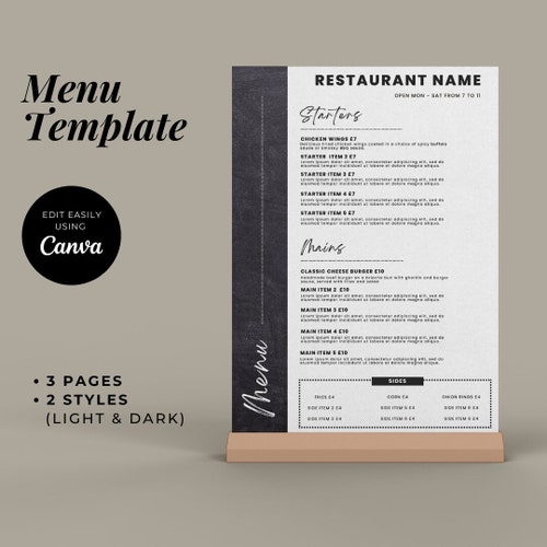 Restaurant Menu Template Editable Food Menu Template - Etsy