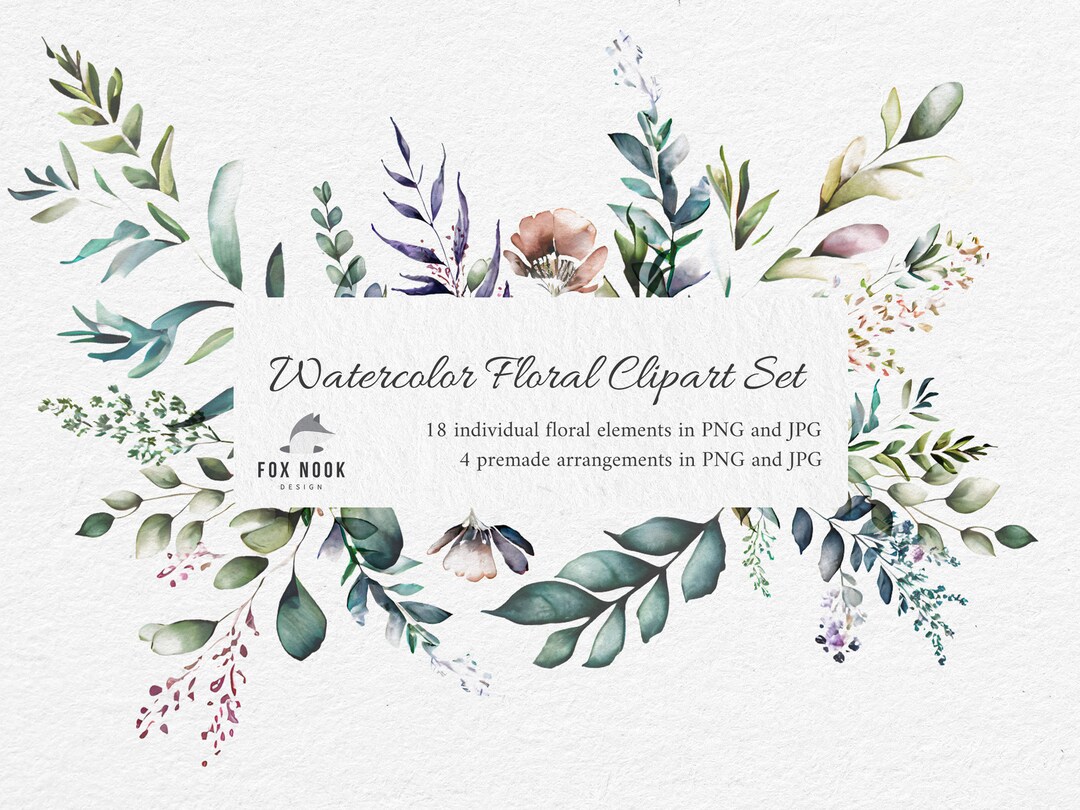 Watercolor Floral Clipart Set - Rustic Clipart - for Invitations ...