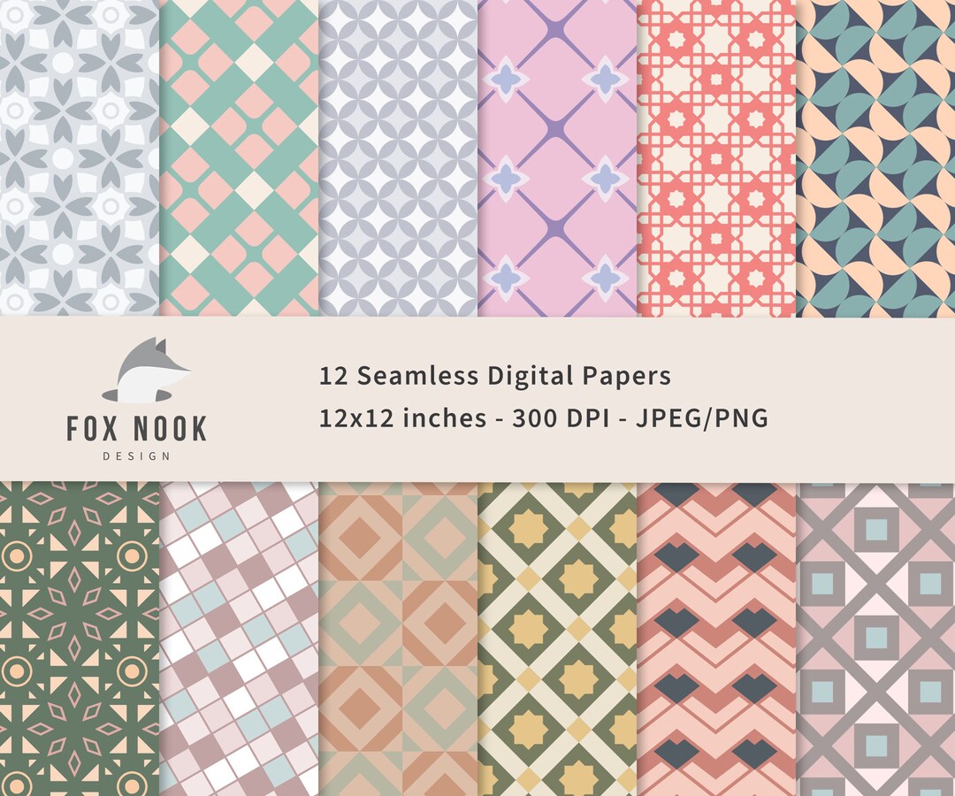 Printable Paper Set / 12 Pcs / Geometric Patterns / Seamless Textures ...