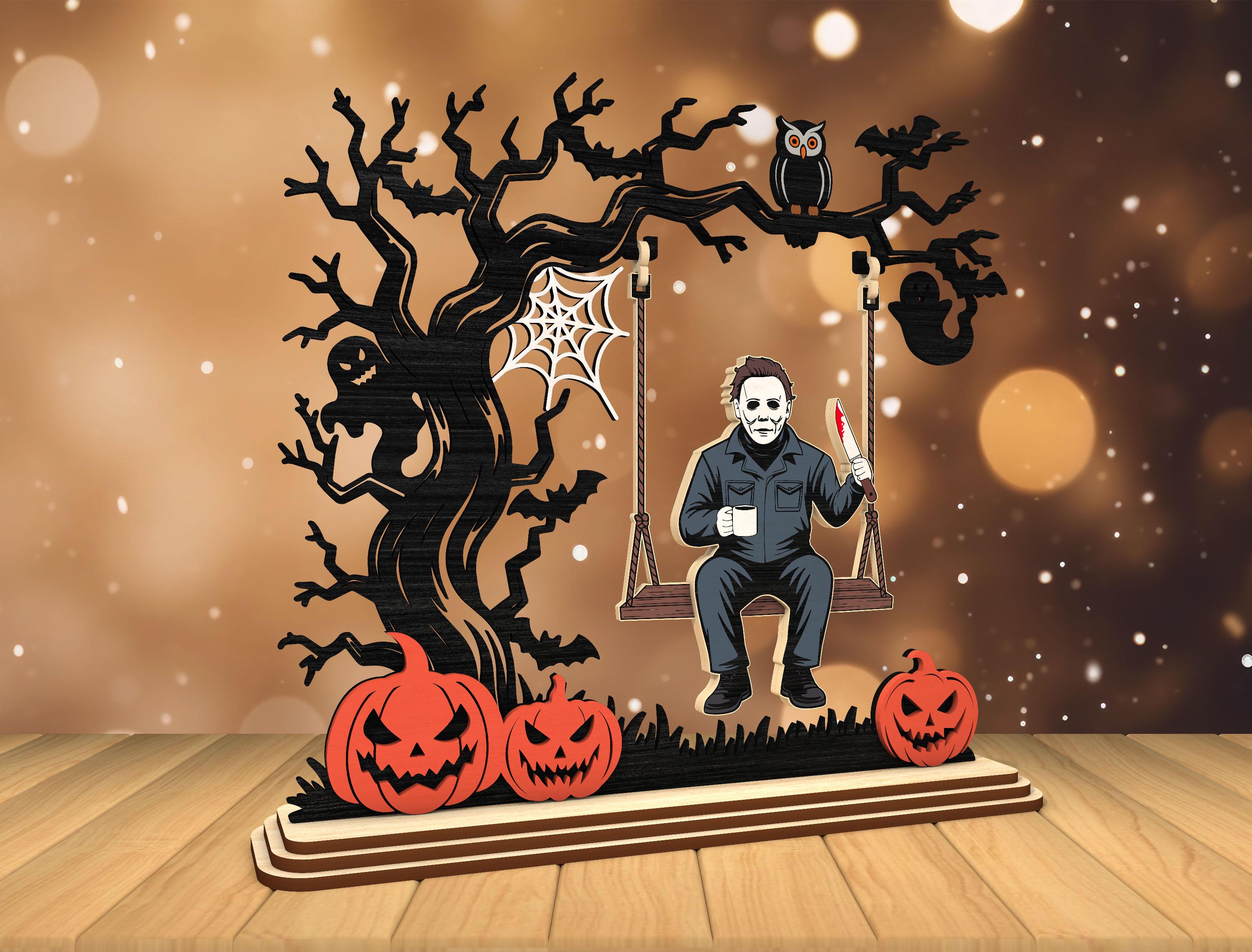 Chilling Horror Character on Swing 3D Laser Cut SVG, Horror Killer ...
