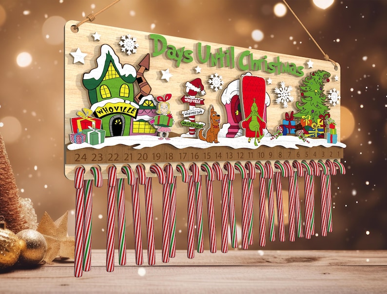 Christmas Cartoon Countdown Calendar Svg, Candy Cane Countdown Svg ...