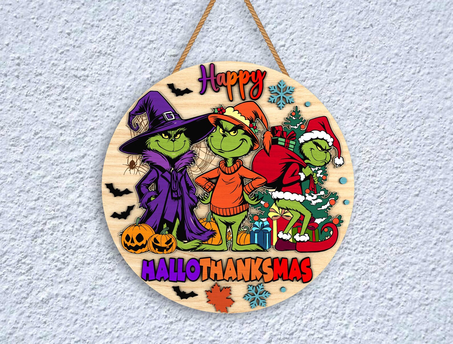 Funny Green Christmas Door Sign SVG Bundle, Holiday Cartoon Round Sign ...