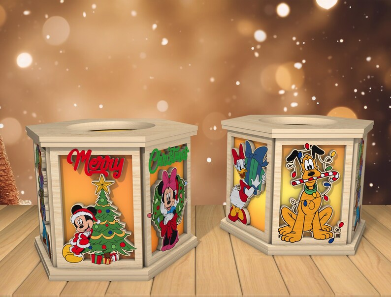 3D Christmas Cartoon Tea Light Holder Laser Cut File, Christmas Candle ...