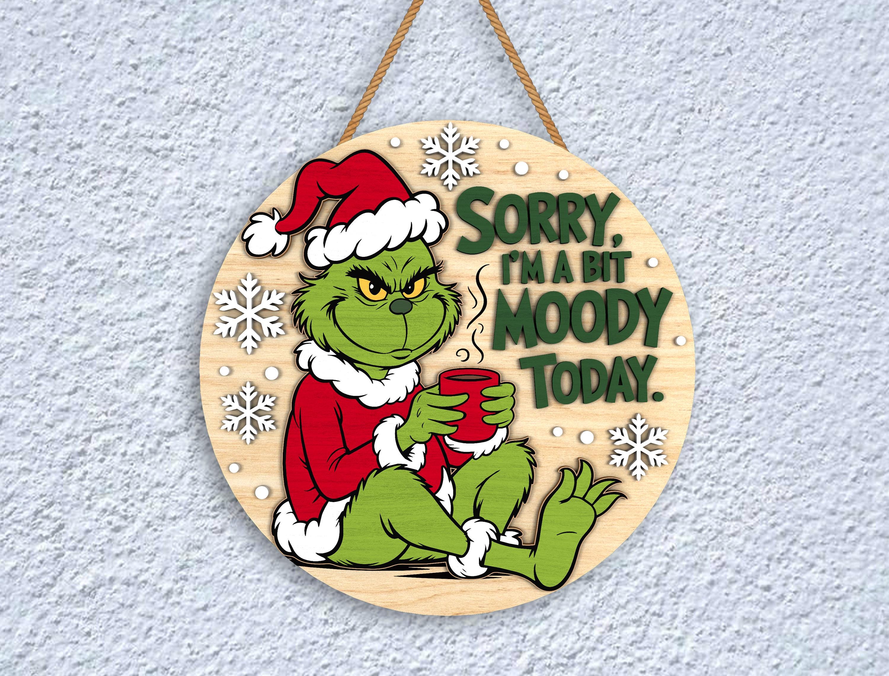 Funny Green Christmas Door Sign SVG Bundle, Holiday Cartoon Round Sign ...