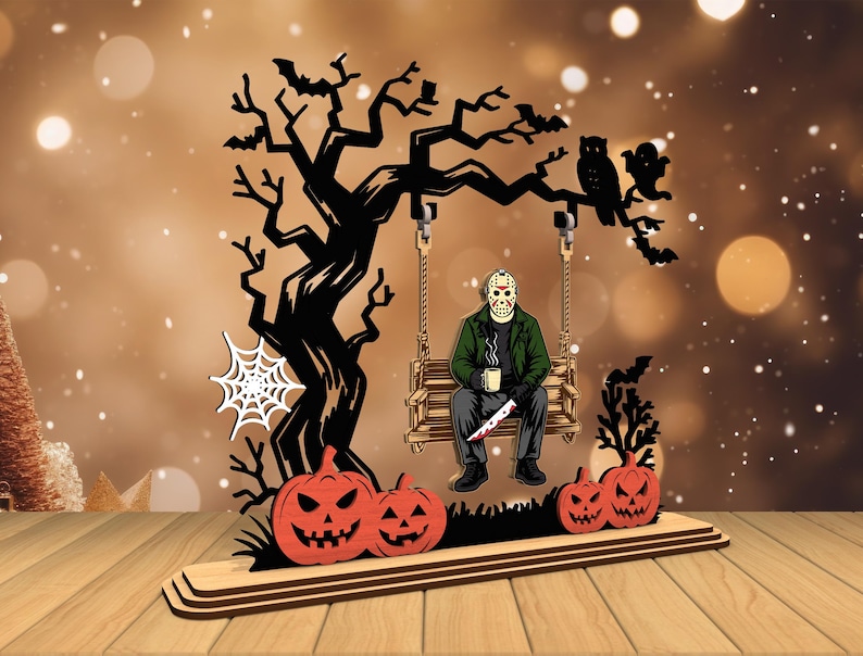 Chilling Horror Character on Swing 3D Laser Cut SVG, Horror Killer ...