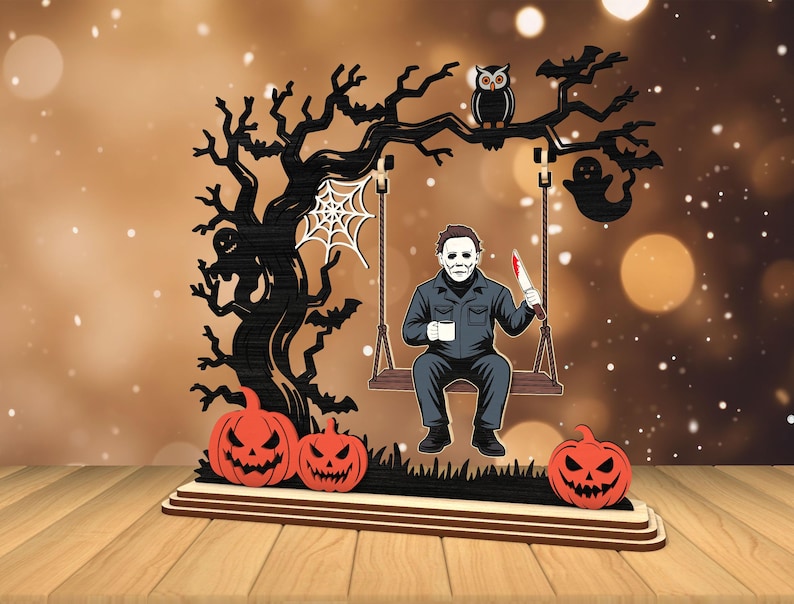 Chilling Horror Character on Swing 3D Laser Cut SVG, Horror Killer ...