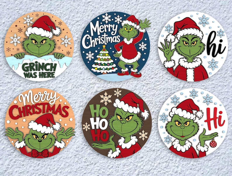 28 Funny Green Christmas Door Sign SVG Bundle, Holiday Cartoon Round ...