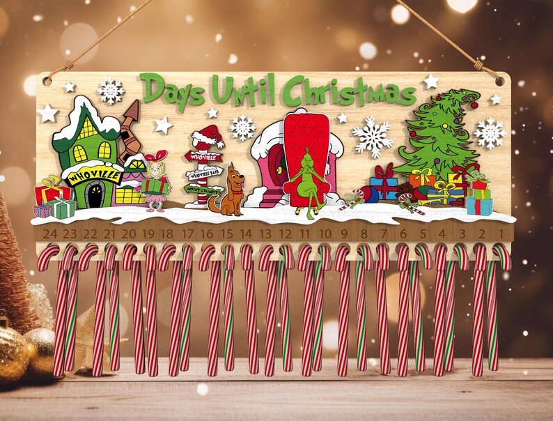 Christmas Cartoon Countdown Calendar Svg, Candy Cane Countdown Svg ...