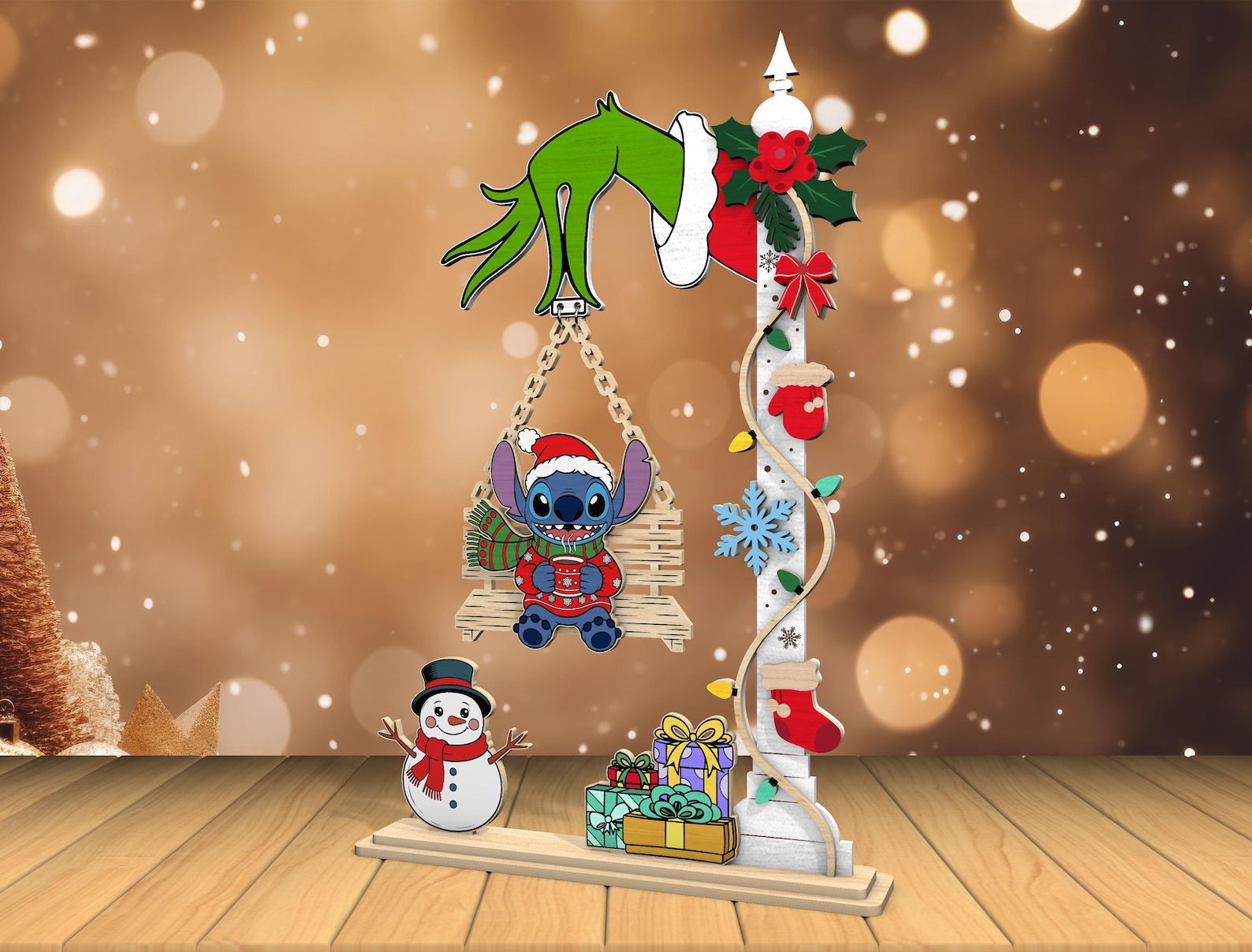 Cartoon Alien Christmas on Swing Laser SVG, Cartoon Shelf Sitter Laser ...