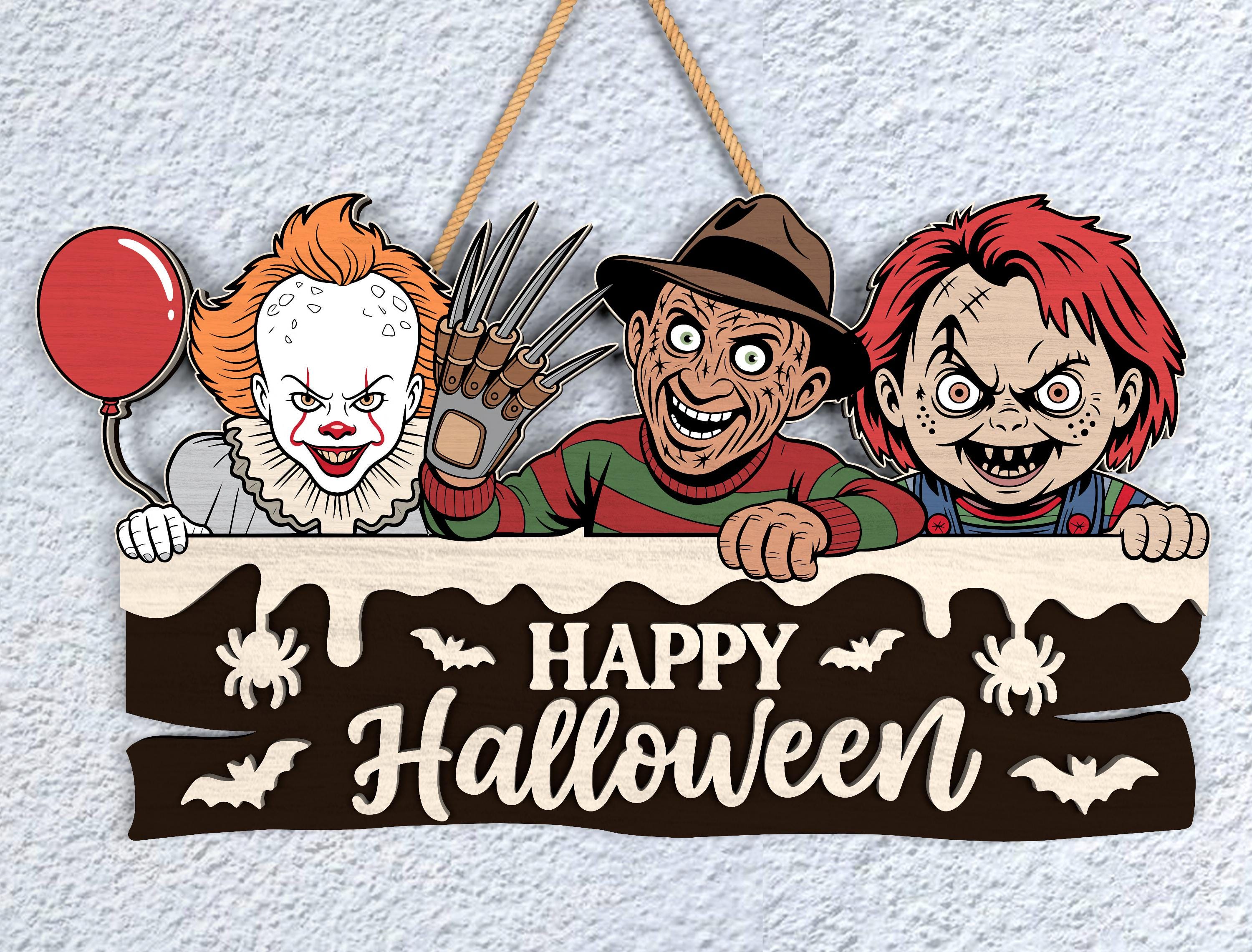 Horror Movie Character Door Hanger Svg Bundle, Happy Halloween Sign ...