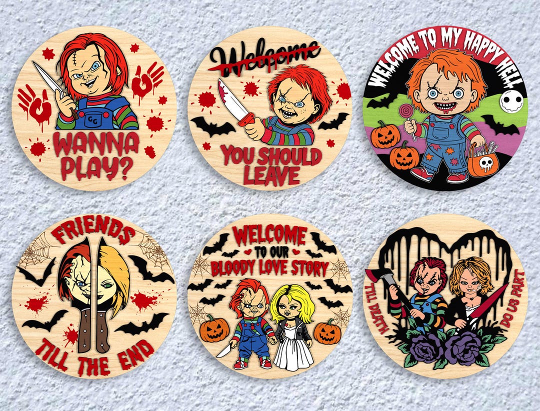 Horror Halloween Door Sign SVG Bundle, Creepy Doll Couple & Horror ...