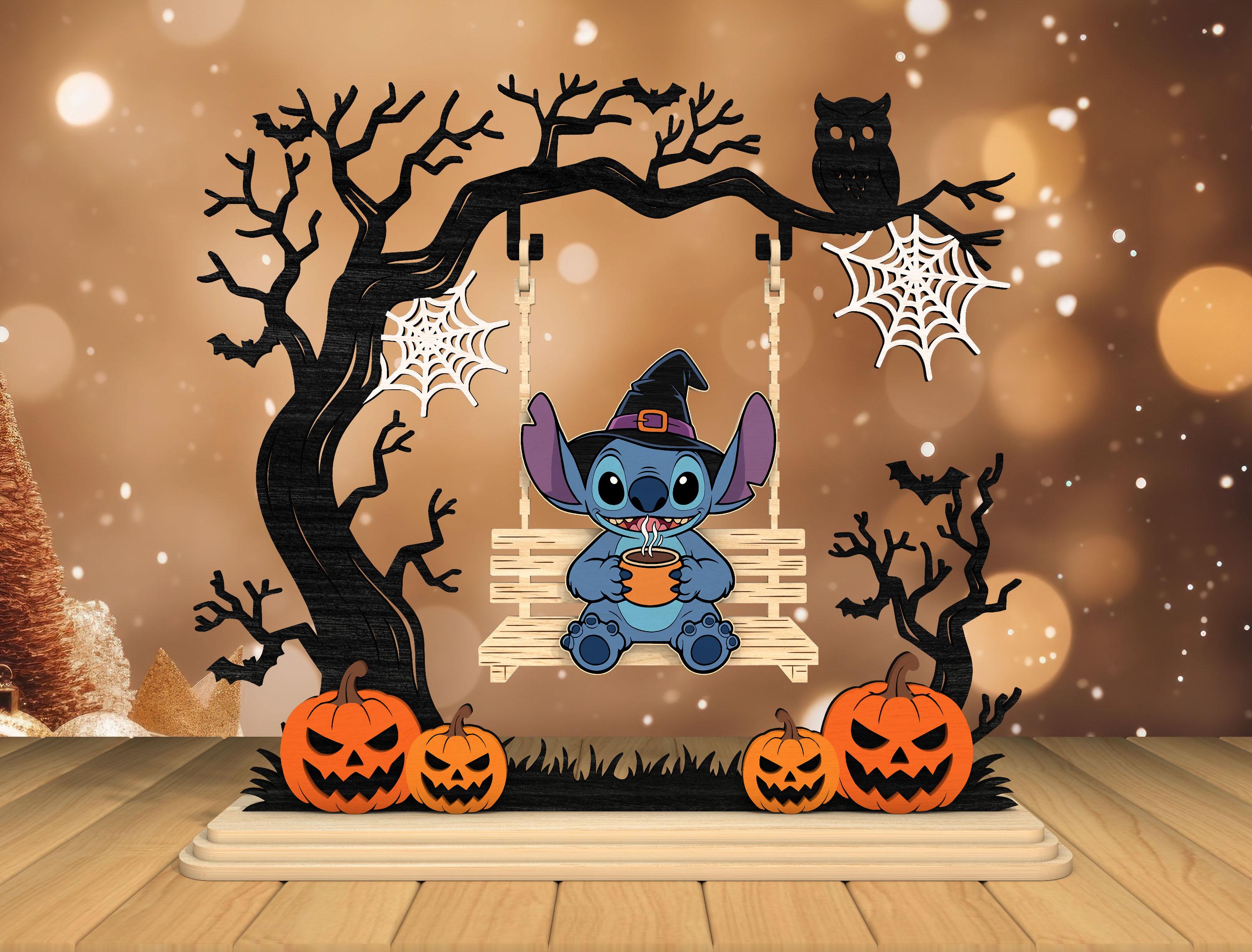 Chilling Cartoon Alien on Swing 3D Laser Cut SVG, Cartoon Halloween ...